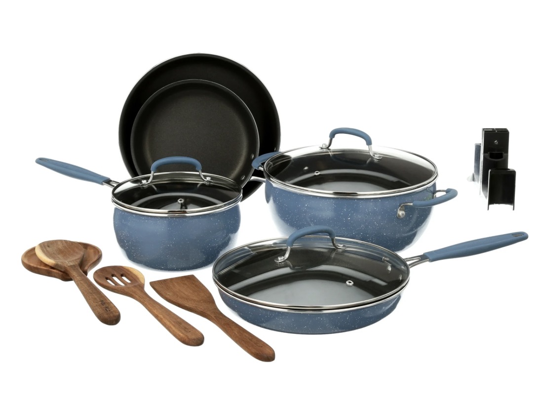 The Pioneer Woman Frontier Speckle 12-Piece Aluminum Cookware Set only ...