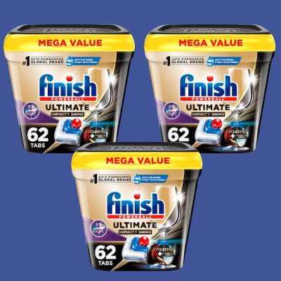 THREE Finish Ultimate Infinity Shine Dishwasher Pods 62-Count Canisters ...